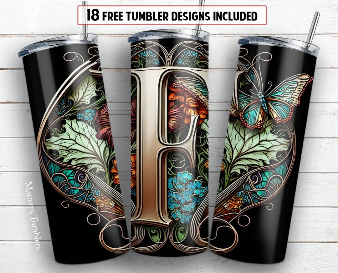 Stained Glass Monogram Letter F 20 Oz Skinny Tumbler Sublimation Design ...