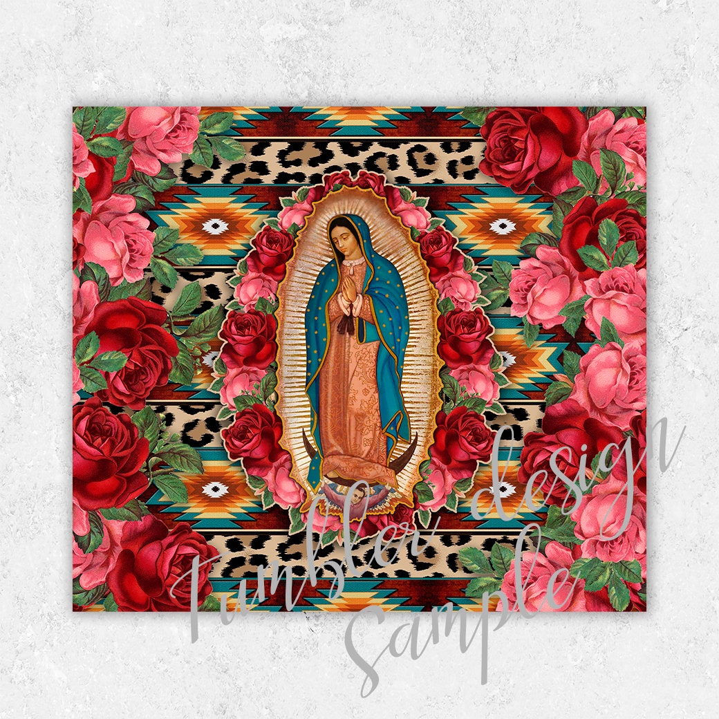 SEAMLESS Virgin Mary Leopard Aztec Tumbler PNG Design Our Lady of ...