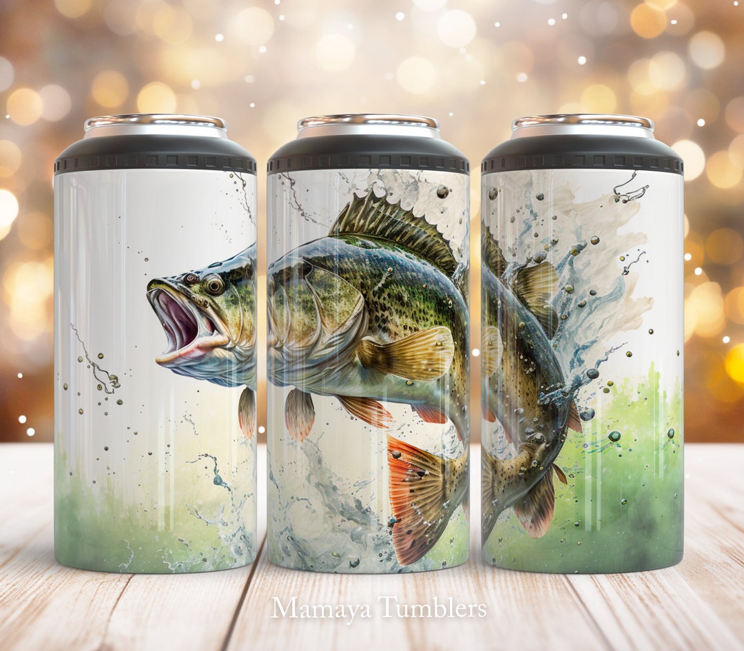 Bass Fish 4 in 1 Can Cooler Sublimation Design Open Mouth Fish Can ...