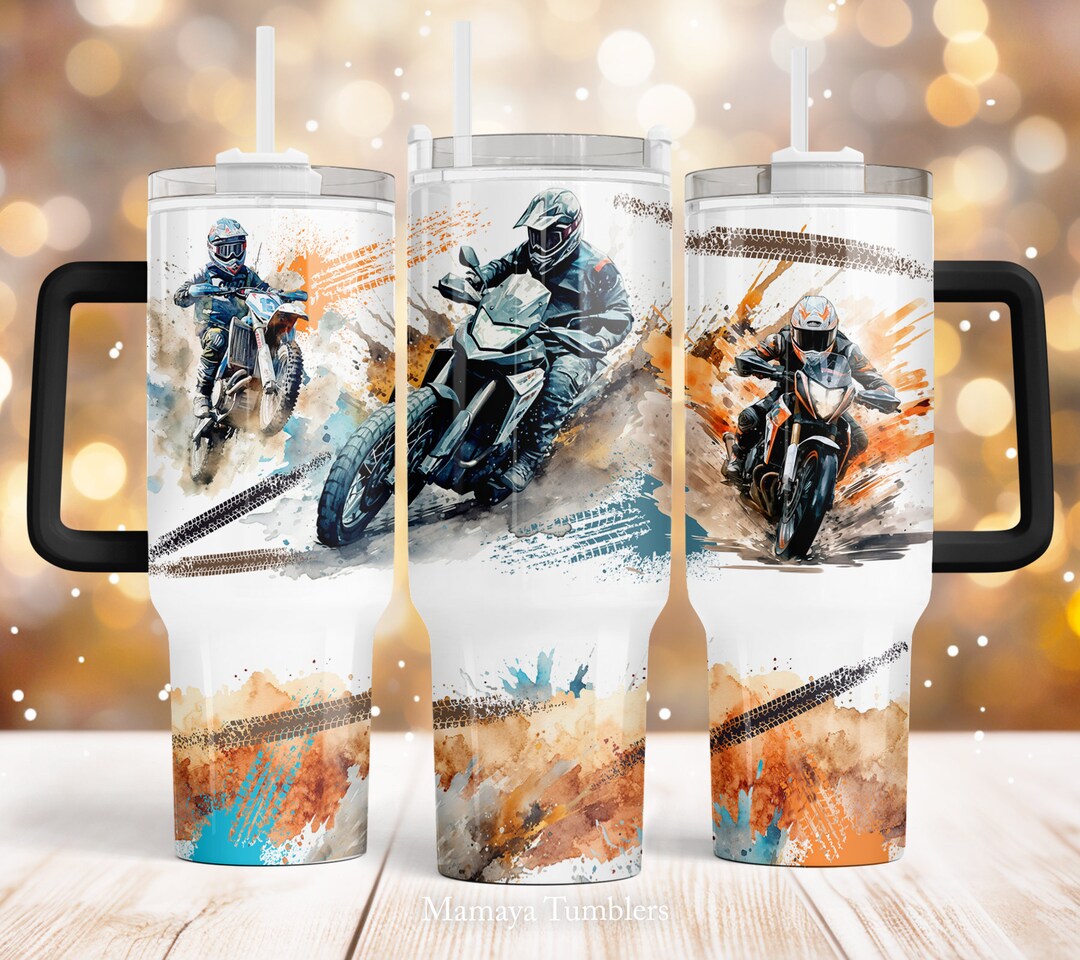 Motocross Rider 40oz Quencher Tumbler Sublimation Design Motorcycle ...