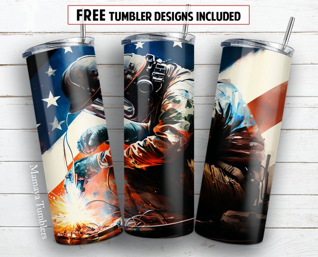 Welder 20 Oz Skinny Tumbler Sublimation Design USA Patriotic American ...