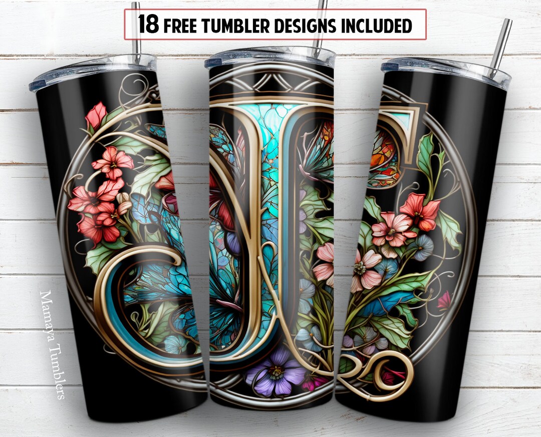 Stained Glass Monogram Letter J 20 Oz Skinny Tumbler Sublimation Design ...