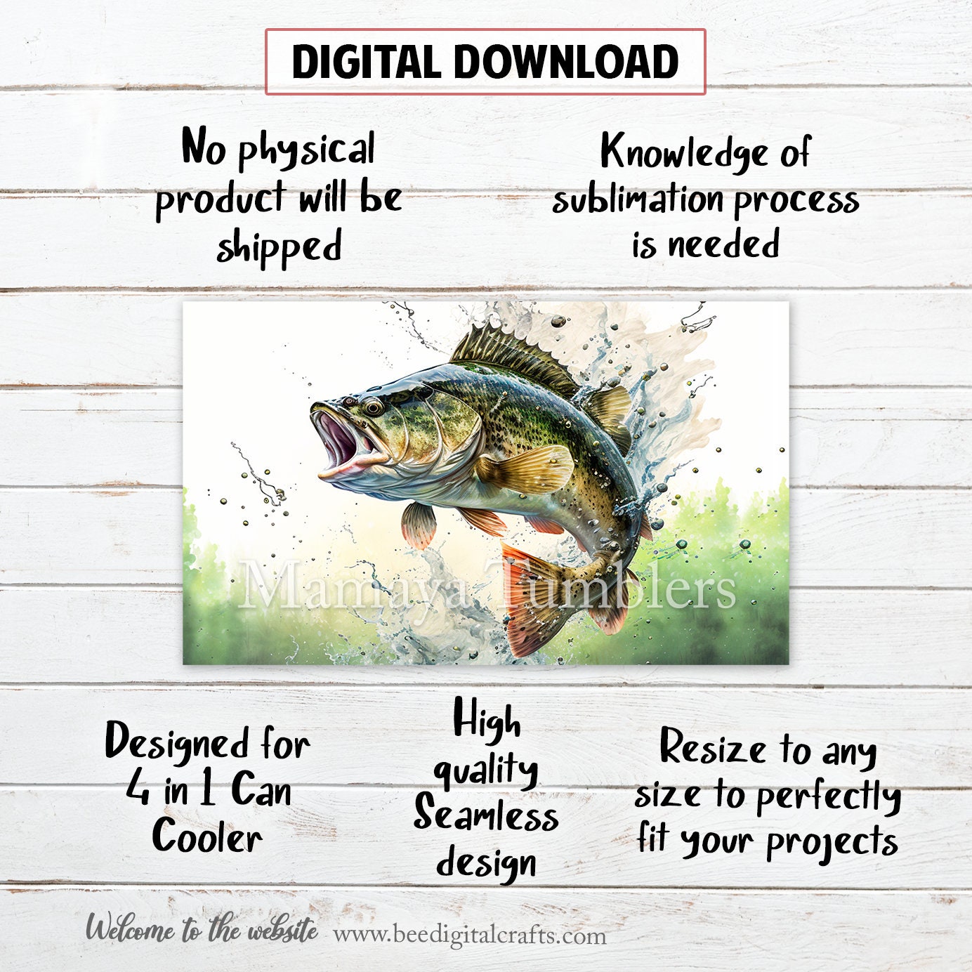 Bass Fish 4 in 1 Can Cooler Sublimation Design Open Mouth Fish Can ...