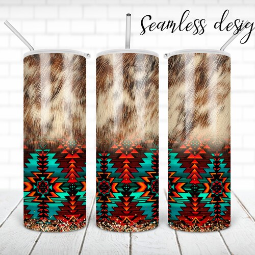 SEAMLESS Aztec Cowhide Tumbler PNG Design Western 20 Oz Skinny - Etsy