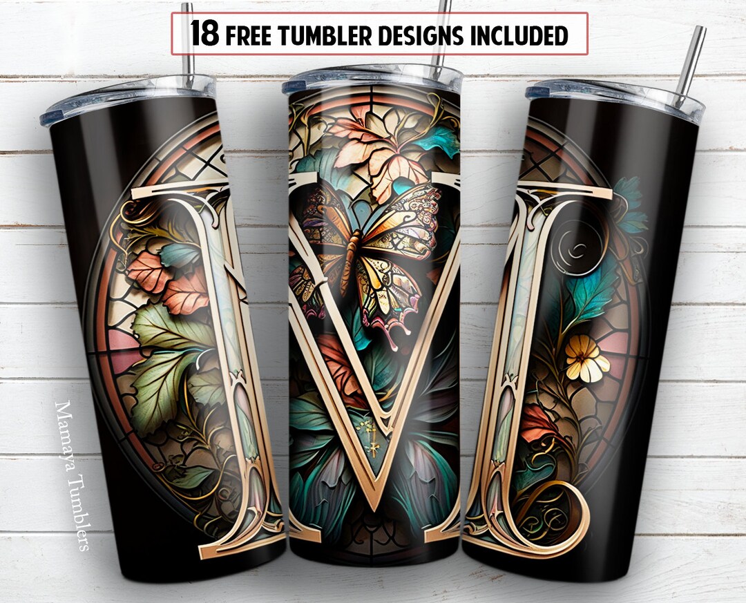 Stained Glass Monogram Letter M 20 Oz Skinny Tumbler Sublimation Design ...