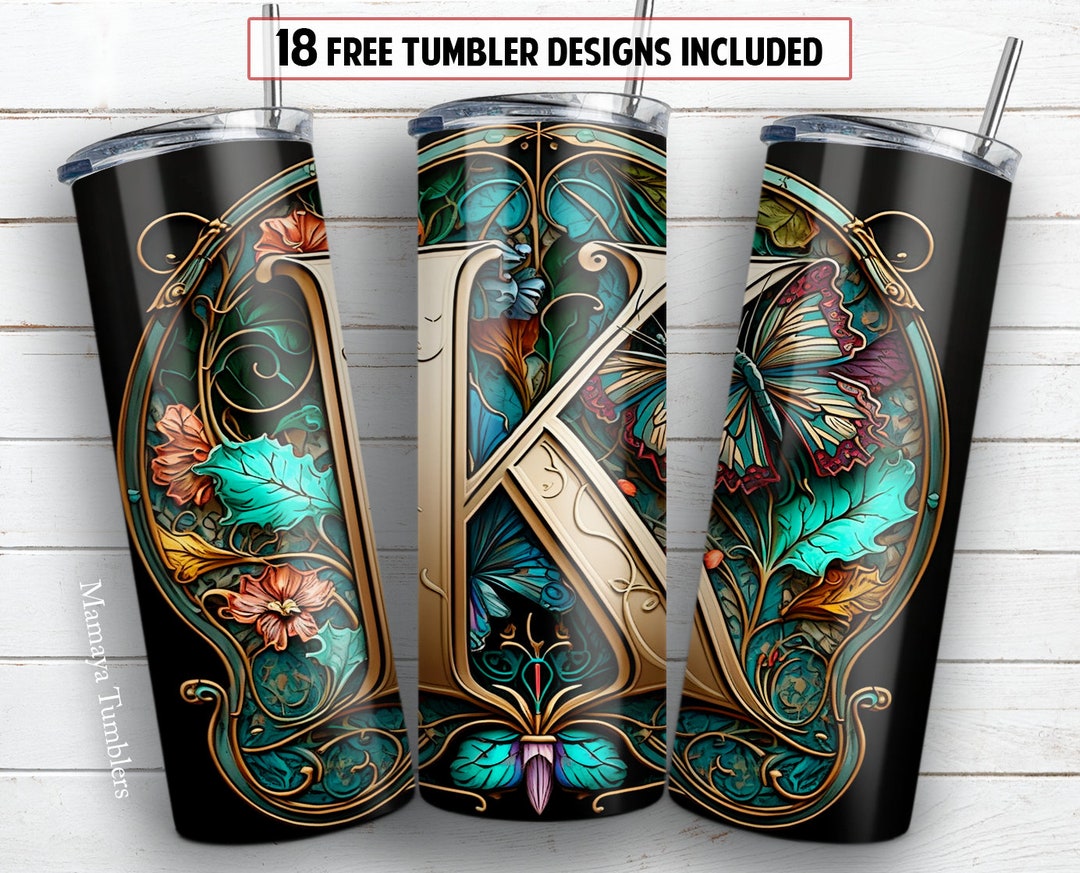 Stained Glass Monogram Letter K 20 Oz Skinny Tumbler Sublimation Design ...
