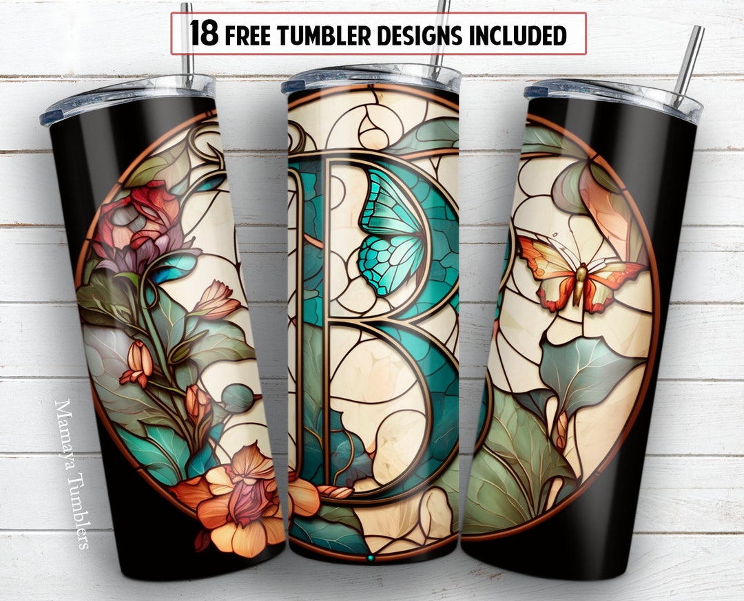 Stained Glass Monogram Letter B 20 Oz Skinny Tumbler Sublimation Design ...