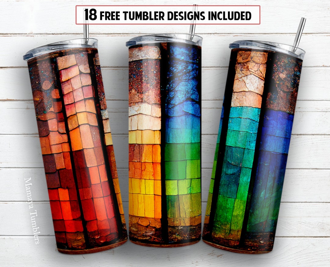Rainbow 20 Oz Skinny Tumbler Sublimation Design Rustic Mosaic Stained ...