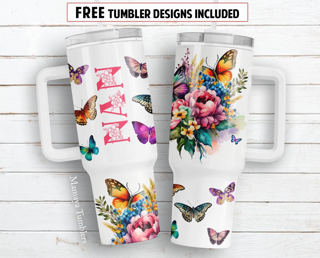 Nan 40oz Quencher Tumbler Sublimation Design Flowers Butterfly Floral ...