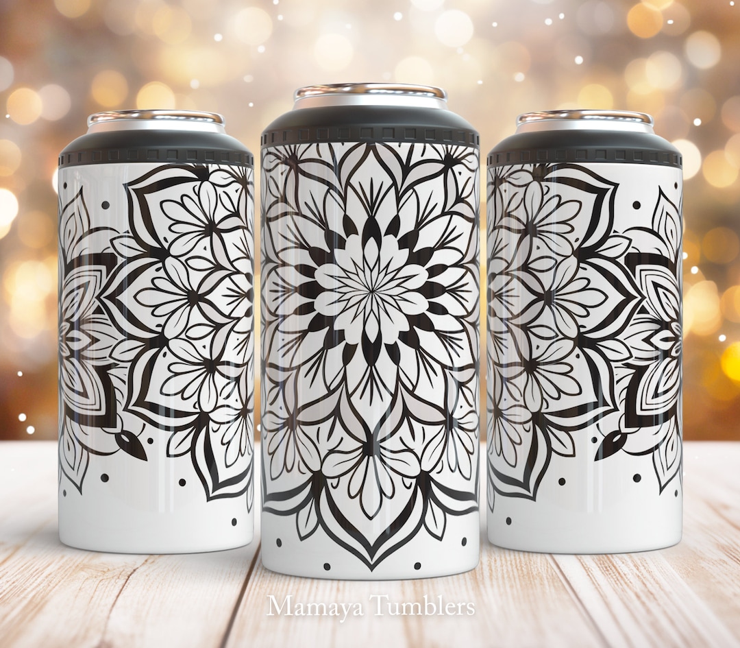 Mandala 4 in 1 Can Cooler Sublimation Design Black and White Floral ...