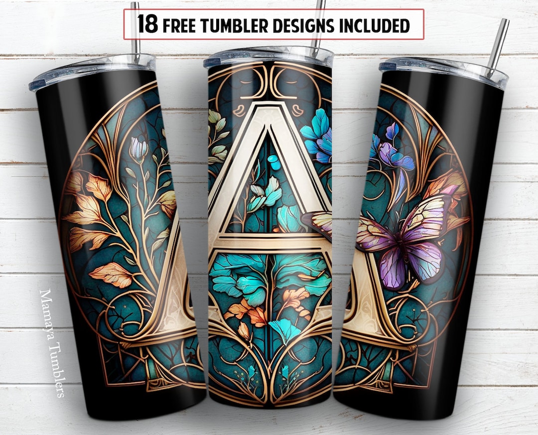 Stained Glass Monogram Letter A 20 Oz Skinny Tumbler Sublimation Design ...