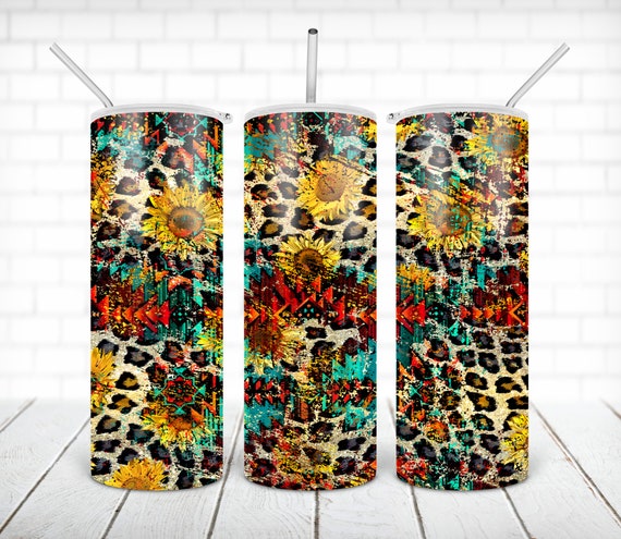 Aztec Sunflower Leopard Tumbler PNG Design Western Distressed - Etsy