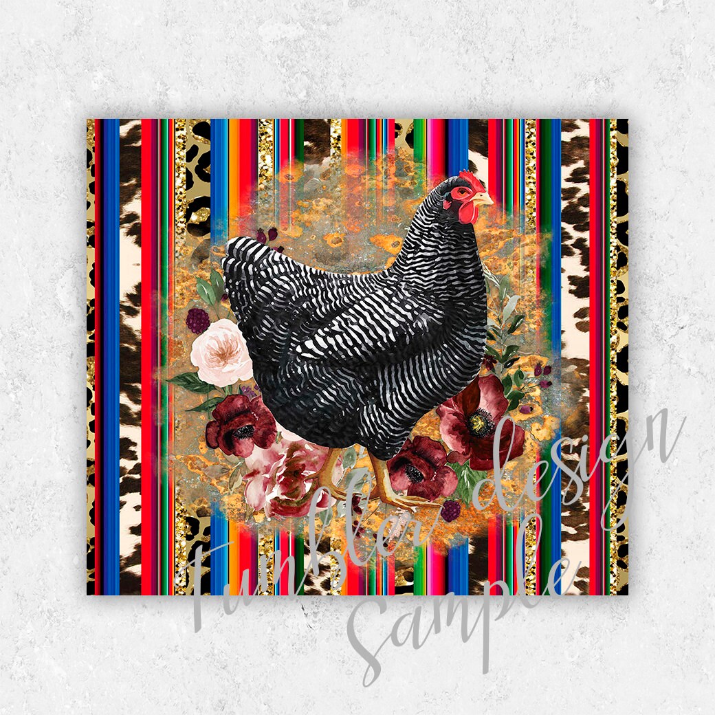 SEAMLESS Chicken With Flower Tumbler PNG Design Western Serape - Etsy