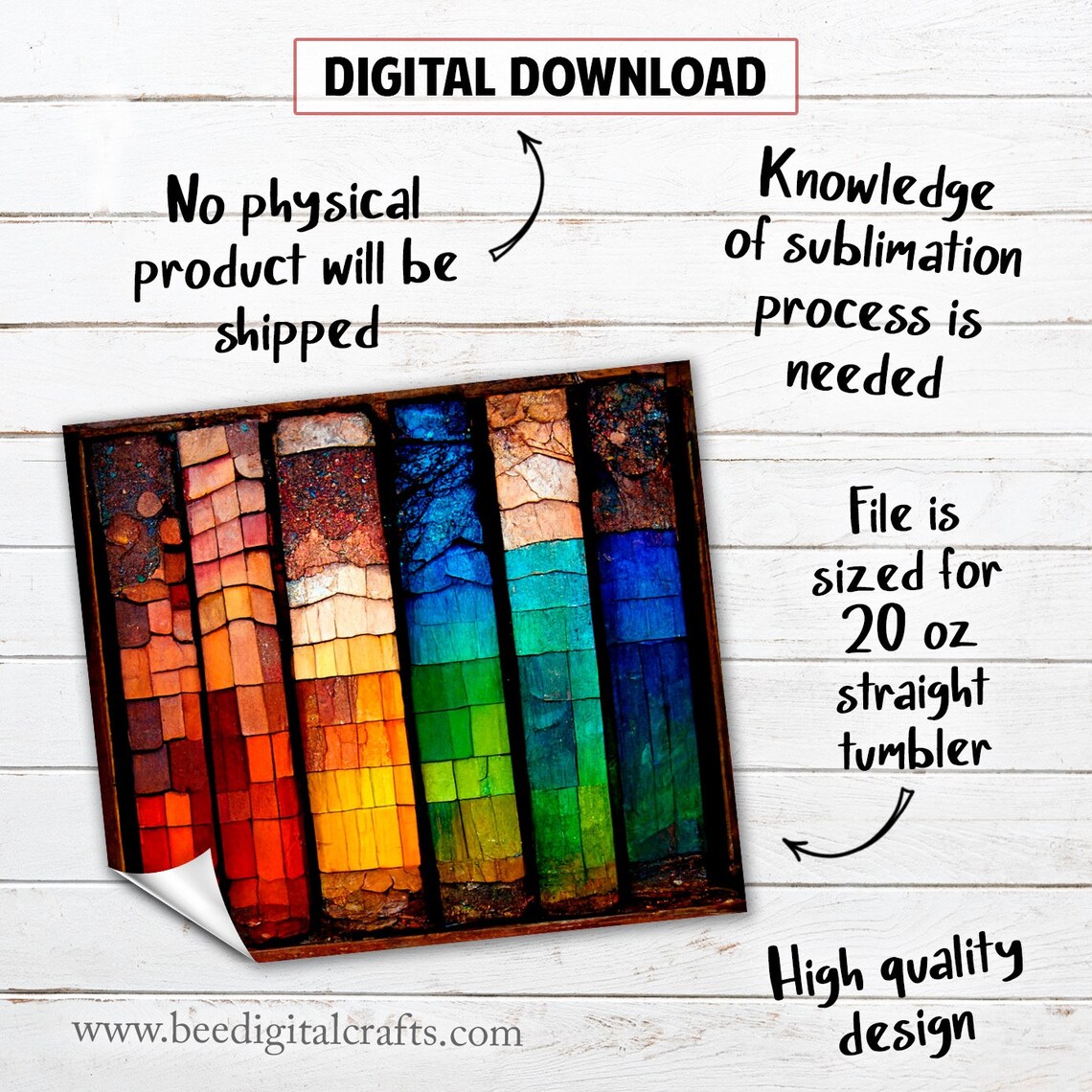 Rainbow 20 Oz Skinny Tumbler Sublimation Design Rustic Mosaic Stained ...