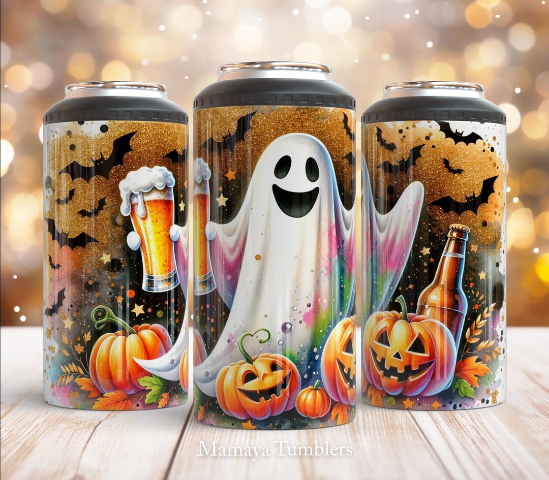 Halloween 4 in 1 Can Cooler Sublimation Design Funny Ghost Beer Spooky ...