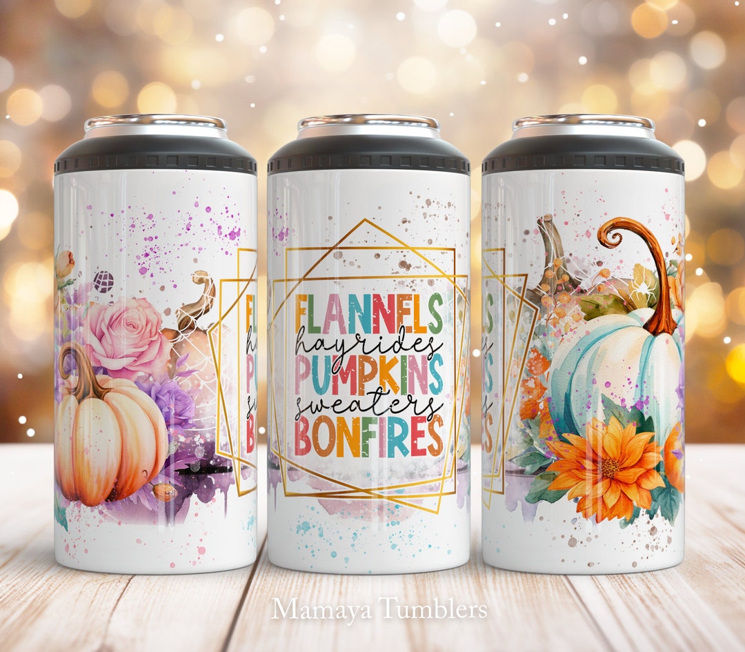 Flannel Pumpkins Bonfires 4 in 1 Can Cooler Sublimation Design Fall ...