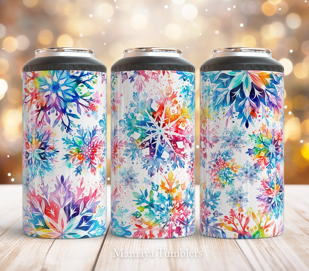 Snowflakes 4 in 1 Can Cooler Sublimation Design Colorful Snow Can ...