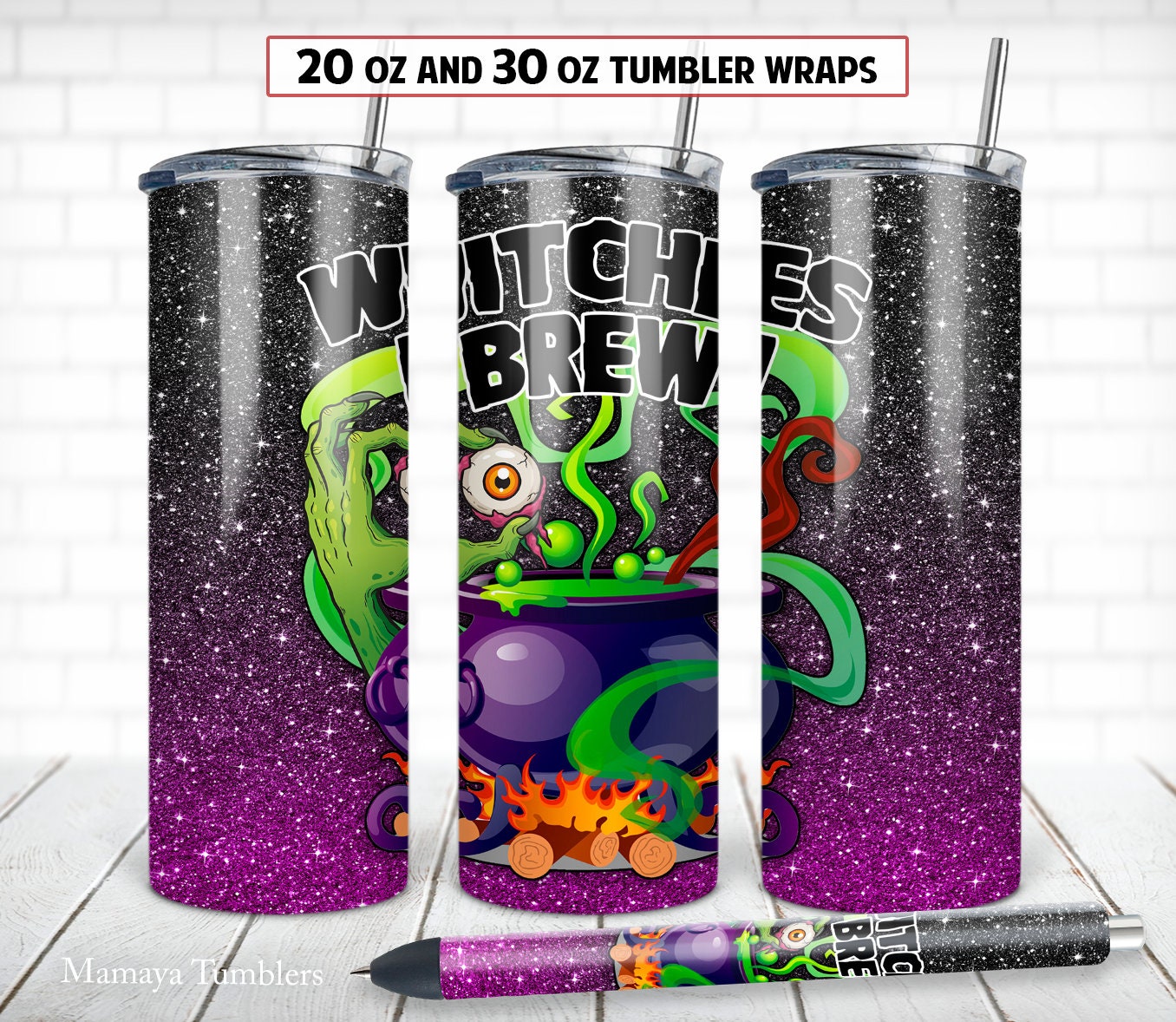 Witchy 20 Oz Skinny Tumbler Sublimation Design Witches Brew Halloween ...