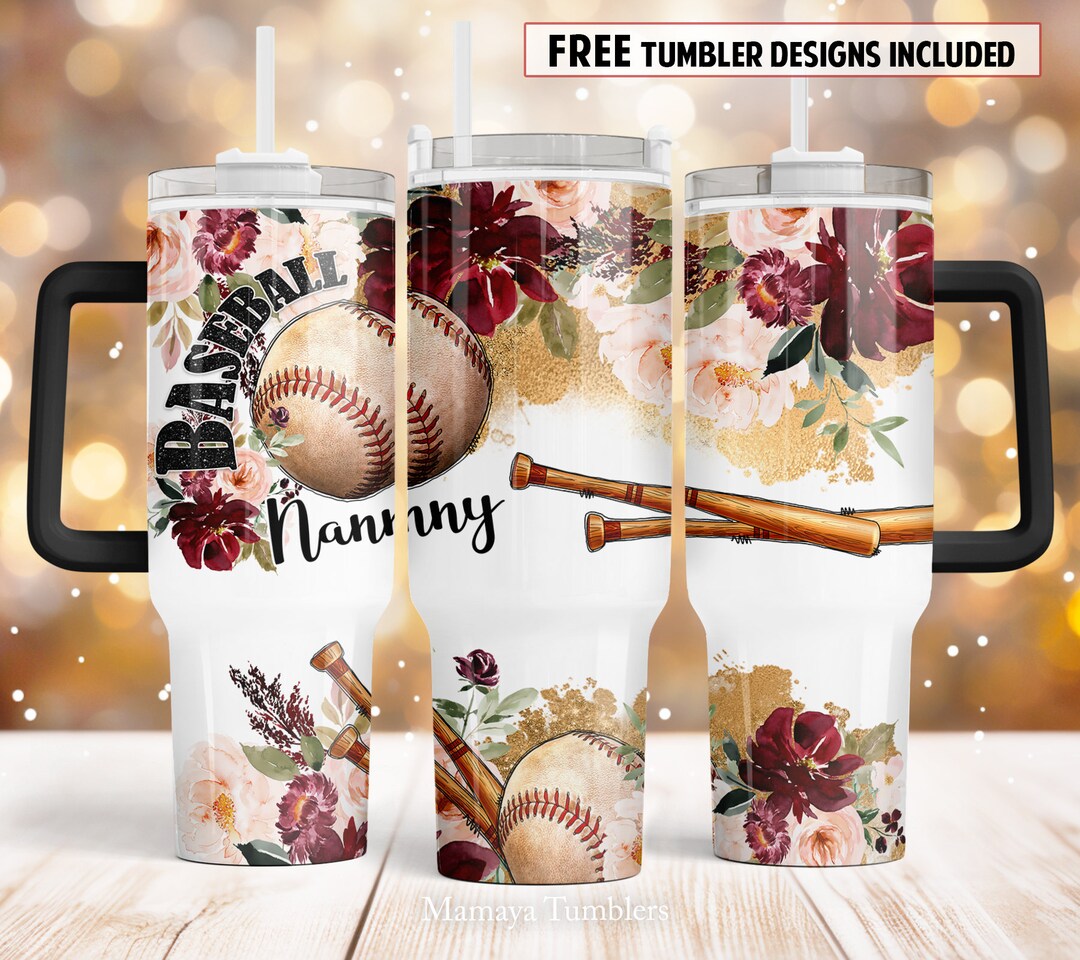 Baseball Nanny 40oz Quencher Tumbler Sublimation Design Flower Ball ...