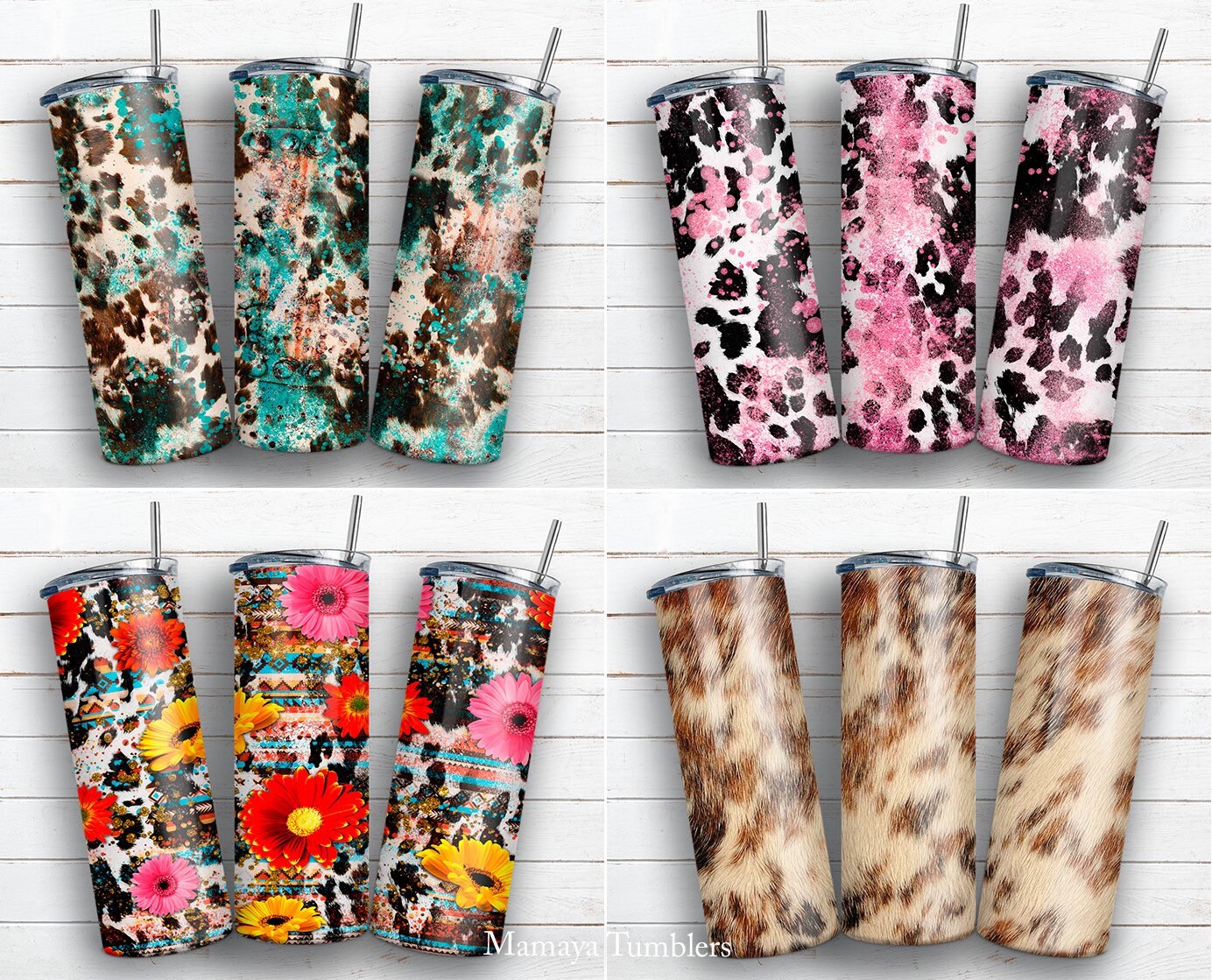 Cowhide Bundle 20oz Skinny Tumbler Sublimation Design Cow Print Western ...