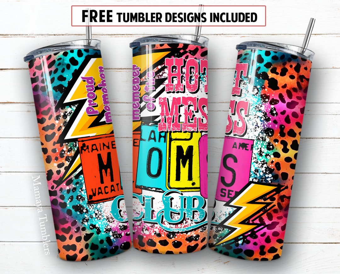 Hot Mess Moms Club 20 Oz Skinny Tumbler Sublimation Design Leopard ...