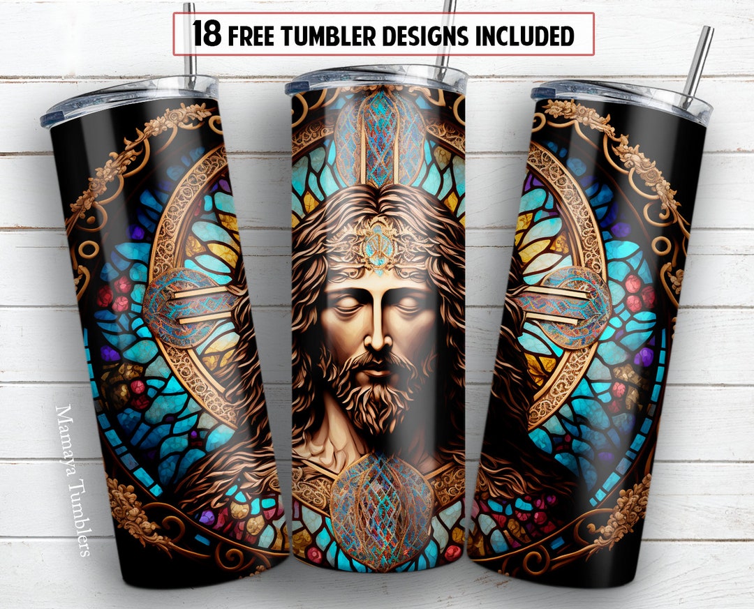 Stained Glass Jesus 20 Oz Skinny Tumbler Sublimation Design Religious ...