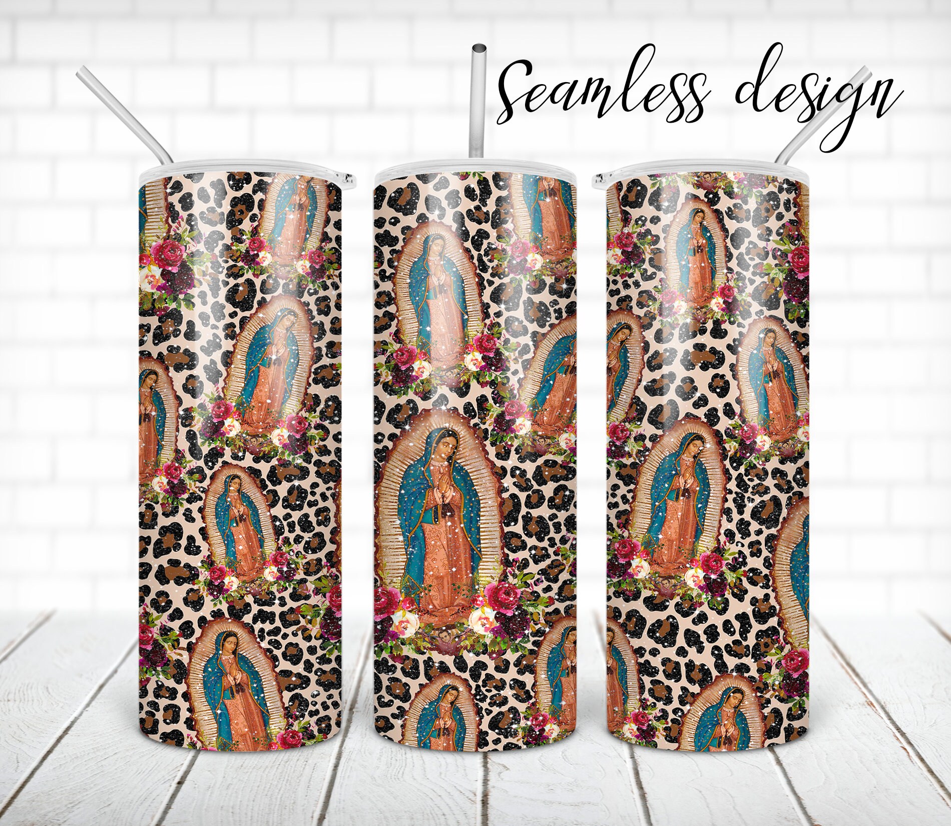 Virgin Mary Leopard Tumbler PNG Design Our Lady of Guadalupe | Etsy