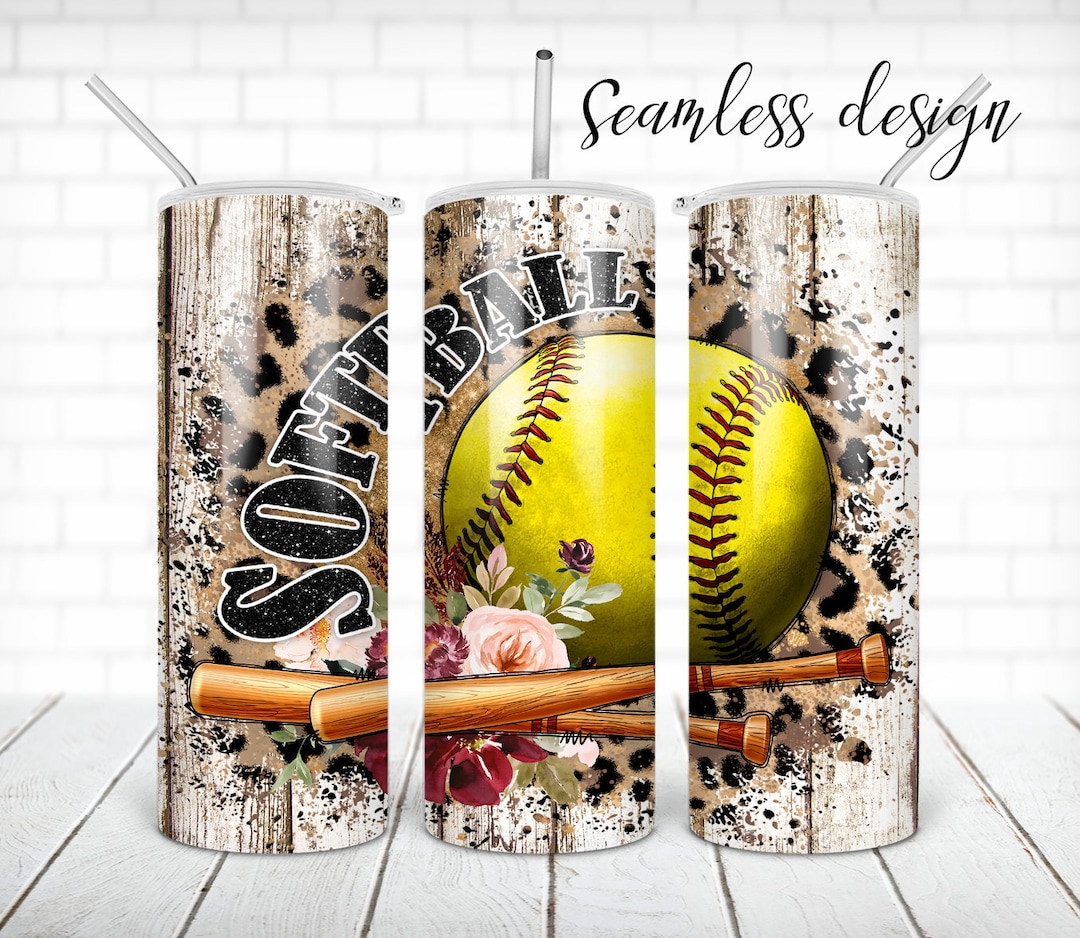 Softball Tumbler PNG Design Rustic Wood Leopard Sport 20 Oz Skinny ...
