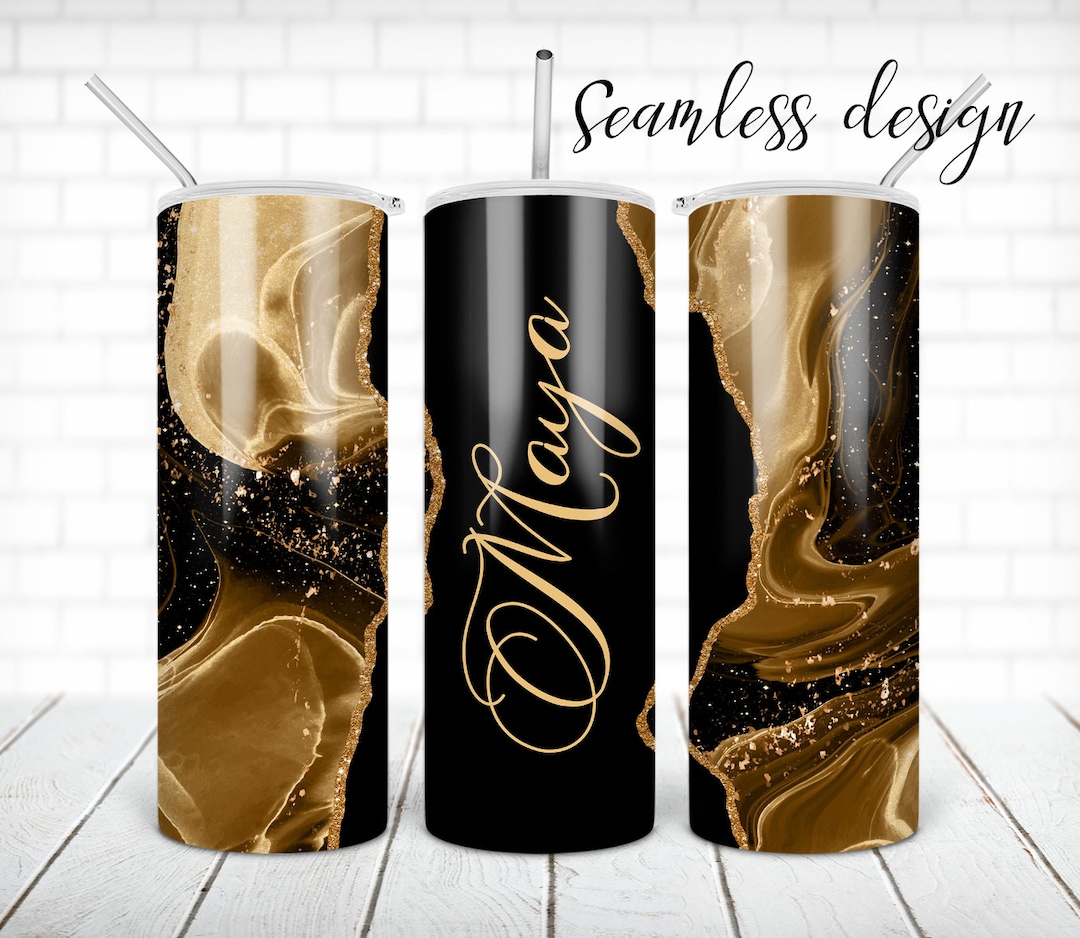 Black and Gold Marble Tumbler PNG Design Glitter Name 20 Oz Skinny ...