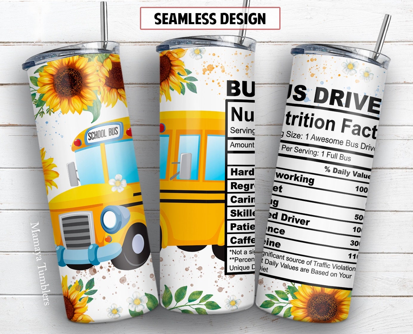 School Bus Driver 20 Oz Skinny Tumbler Sublimation Design Sunflower ...