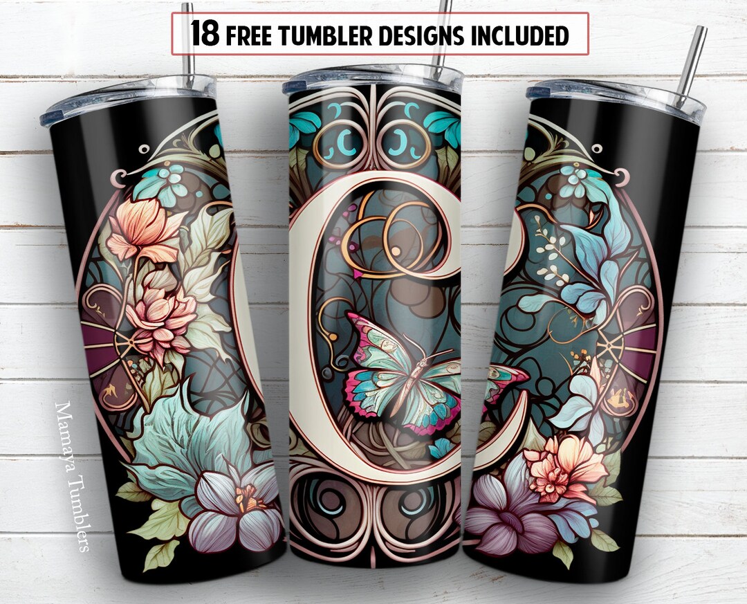 Stained Glass Monogram Letter C 20 Oz Skinny Tumbler Sublimation Design ...