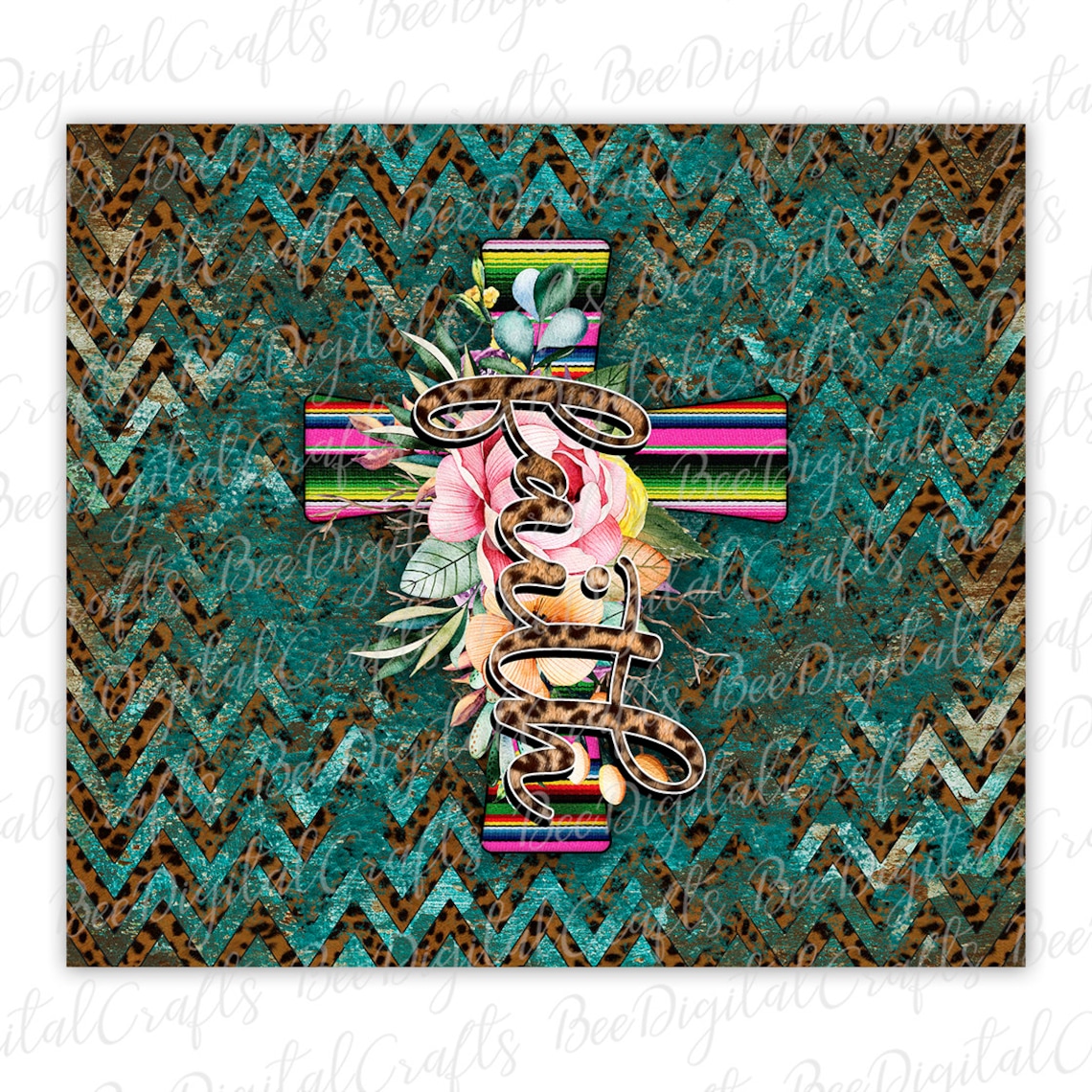 SEAMLESS Faith Cross With Flower Tumbler PNG Design Serape Leopard ...