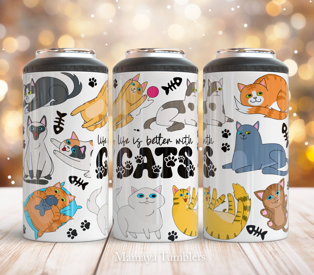 Life is Better With Cats 4 in 1 Can Cooler Sublimation Design Pet Lover ...