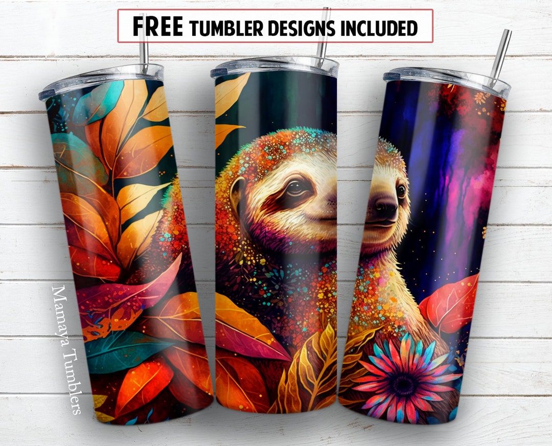 Sloth 20 Oz Skinny Tumbler Sublimation Design Alcohol Ink Wild Animal ...