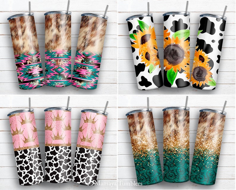 Cowhide Bundle 20oz Skinny Tumbler Sublimation Design Cow Print Western ...