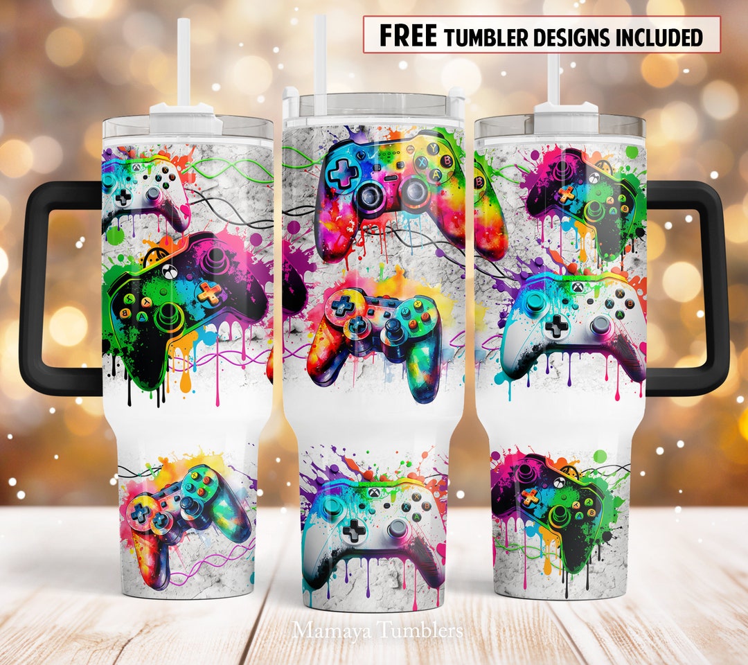 Gamer 40oz Quencher Tumbler Sublimation Design Game Controller Neon ...