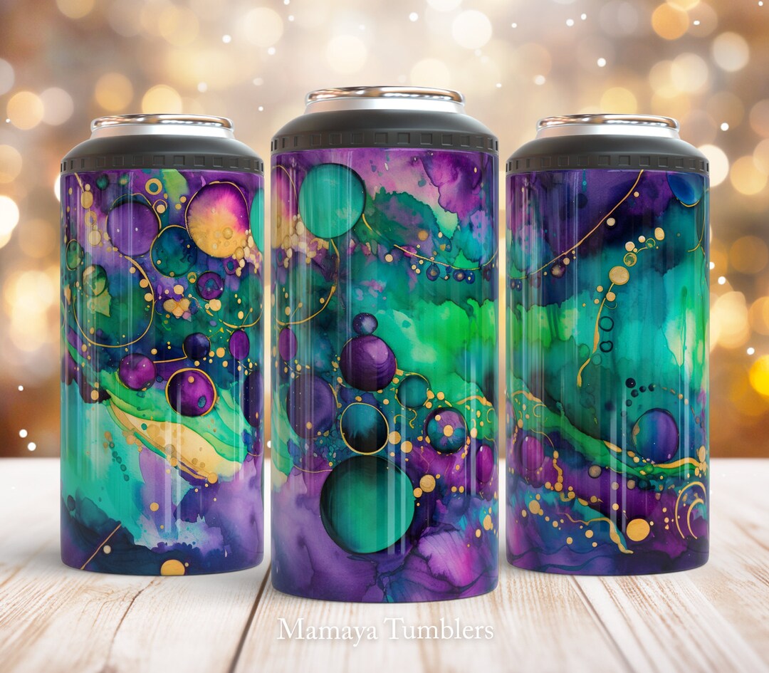 Alcohol Ink 4 in 1 Can Cooler Sublimation Design Mardi Gras Party Can ...