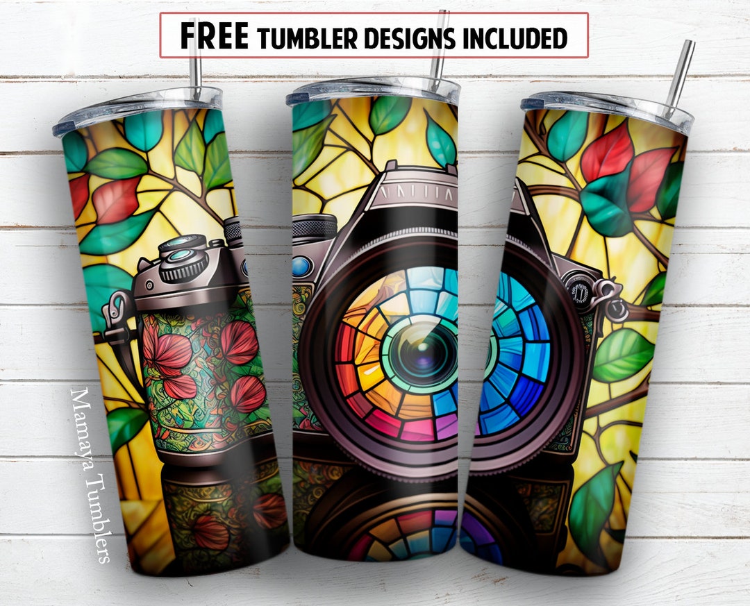Stained Glass Photo Camera 20 Oz Skinny Tumbler Sublimation Design ...