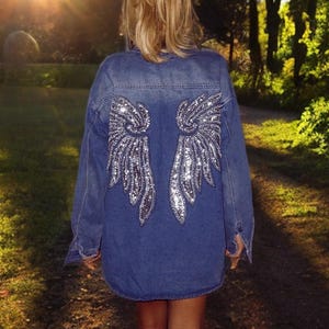 One Size Oversized Custom Denim Jacket With Shimmering Silver ...
