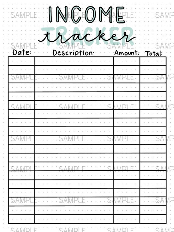 Income Tracker Digital PDF Download for Bullet Journal Bullet - Etsy