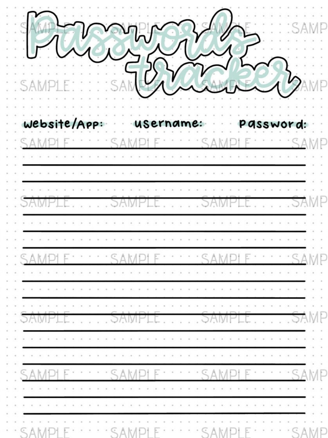 Passwords Tracker Digital PDF Download for Bujo, Bullet, Journal ...