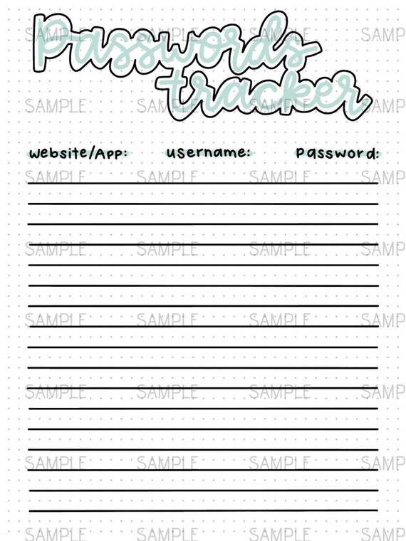 Passwords Tracker Digital PDF Download for Bullet Journal - Etsy