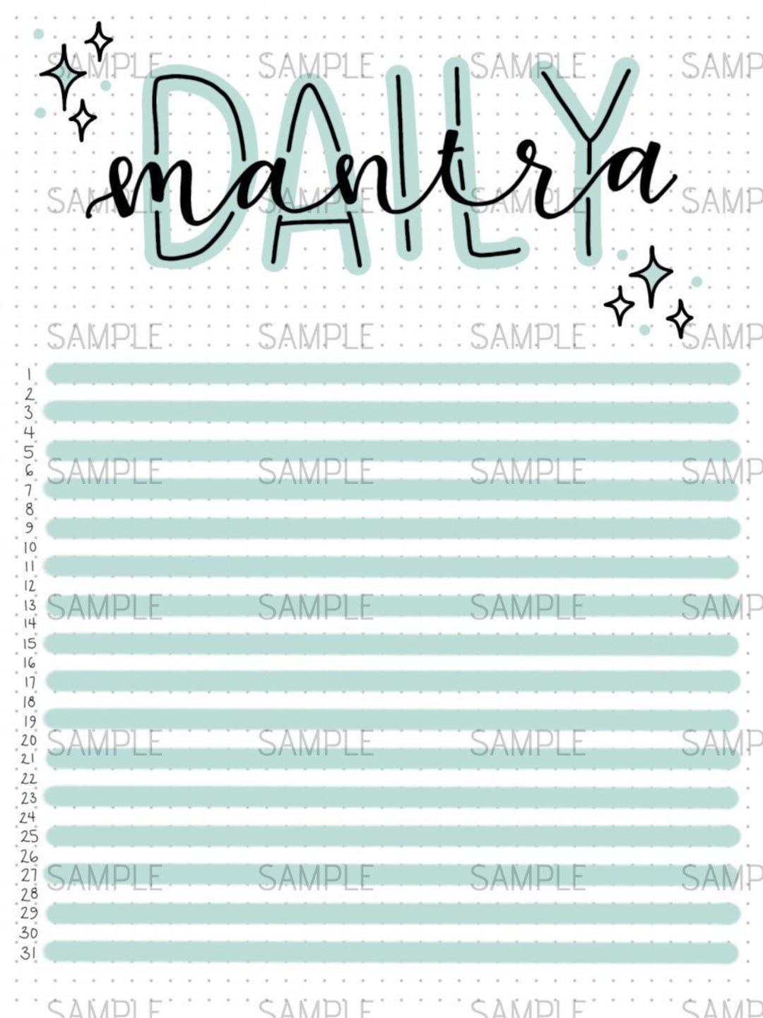 Daily Mantra Log Digital PDF Download for Bujo, Bullet, Journal ...