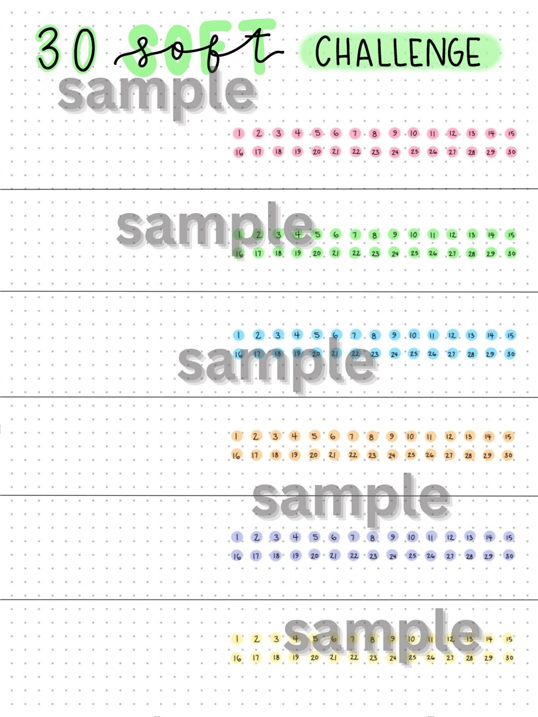30 Soft Challenge Tracker CUSTOMIZABLE, Digital PDF Download, Bullet ...