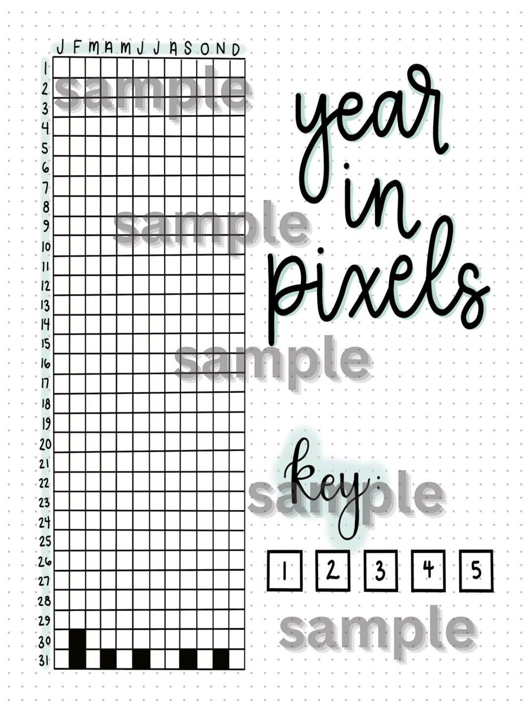 Year in Pixels fahrenheit Digital PDF Download for Bujo, Bullet ...