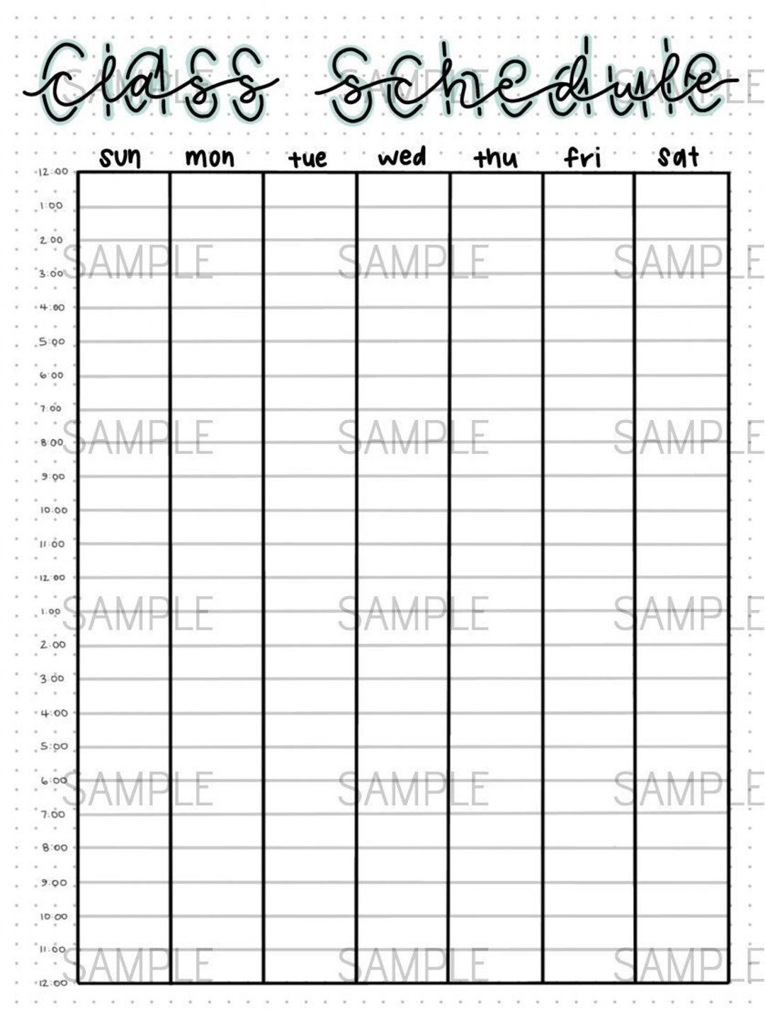 Class Schedule Digital PDF Download for Bujo, Bullet, Journal, Spreads ...