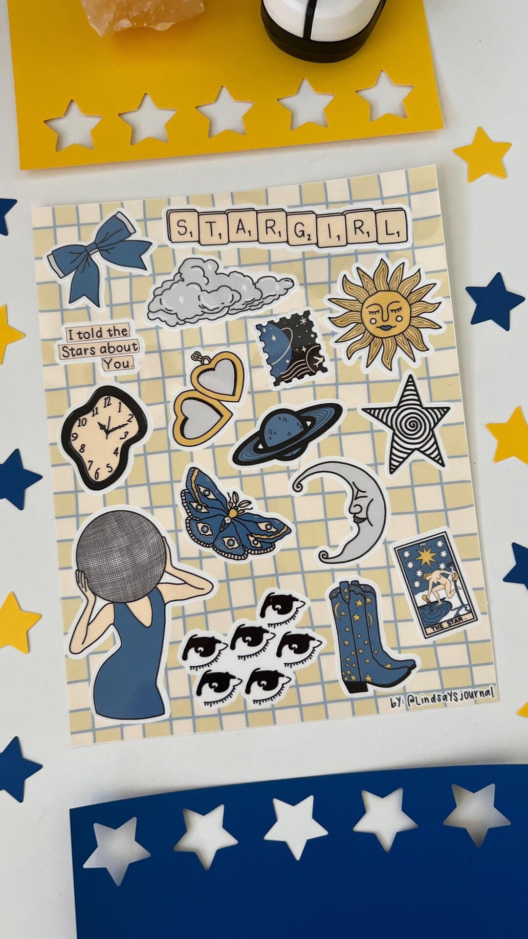 Stargirl Sticker Sheet, Celestial Scrapbook Stickers, Waterproof Vinyl ...
