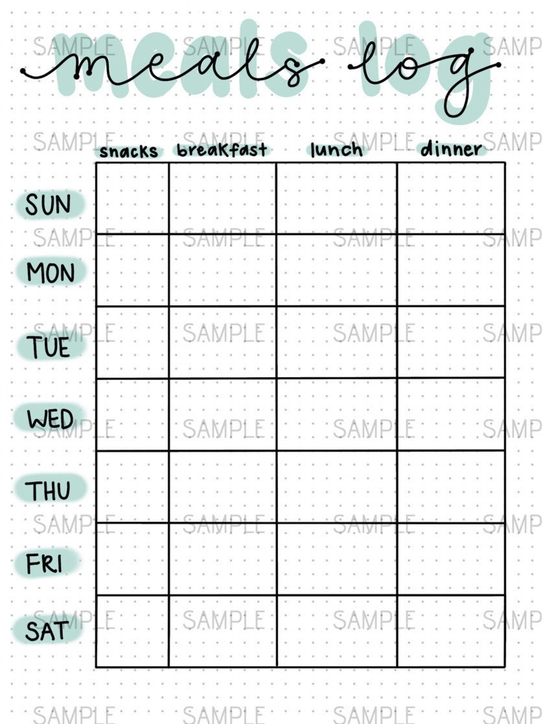 Meals Log Digital PDF Download for Bujo, Bullet, Journal, Spreads ...