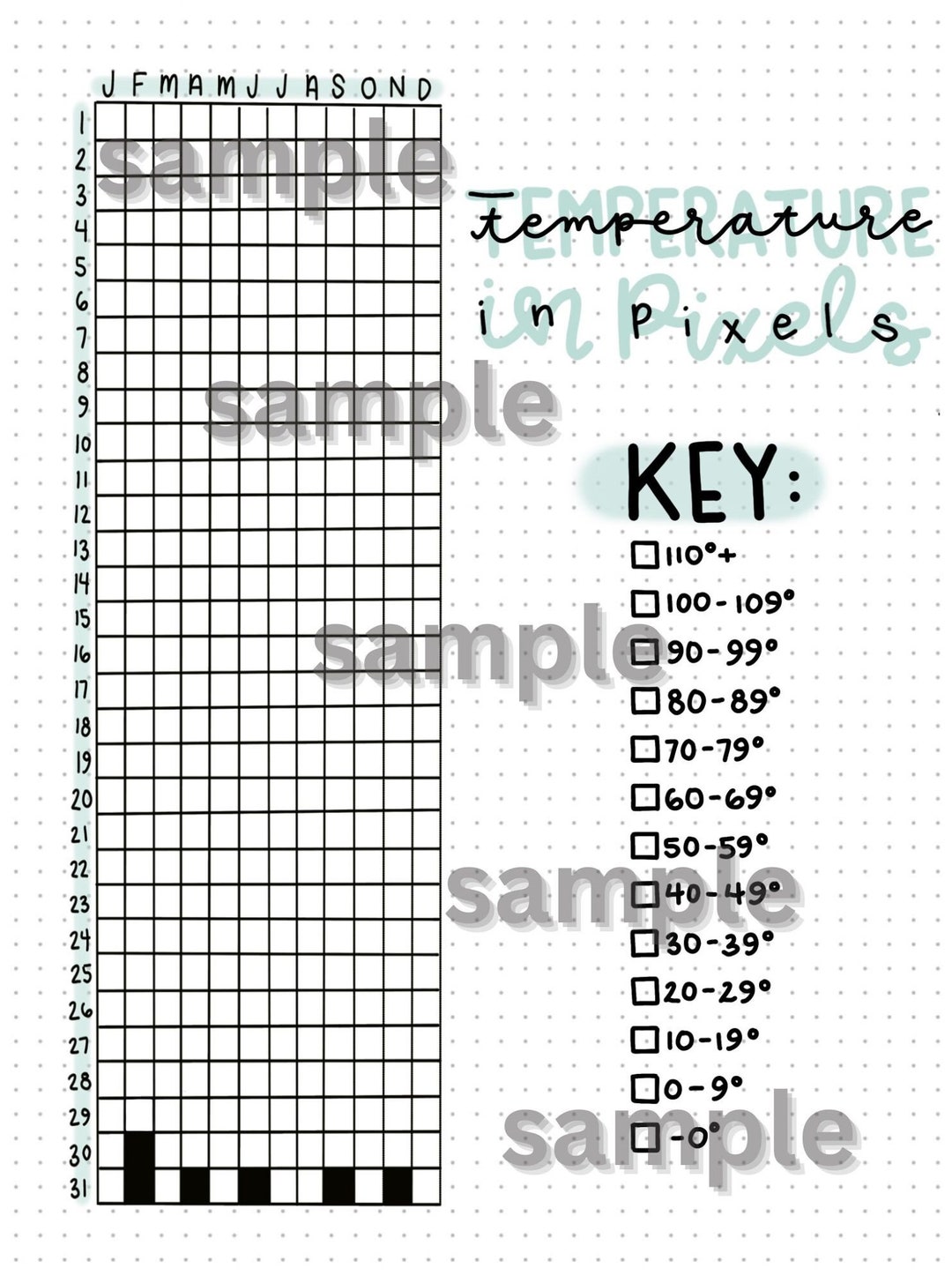 Temperature in Pixels (fahrenheit) Digital PDF Download for Bujo ...