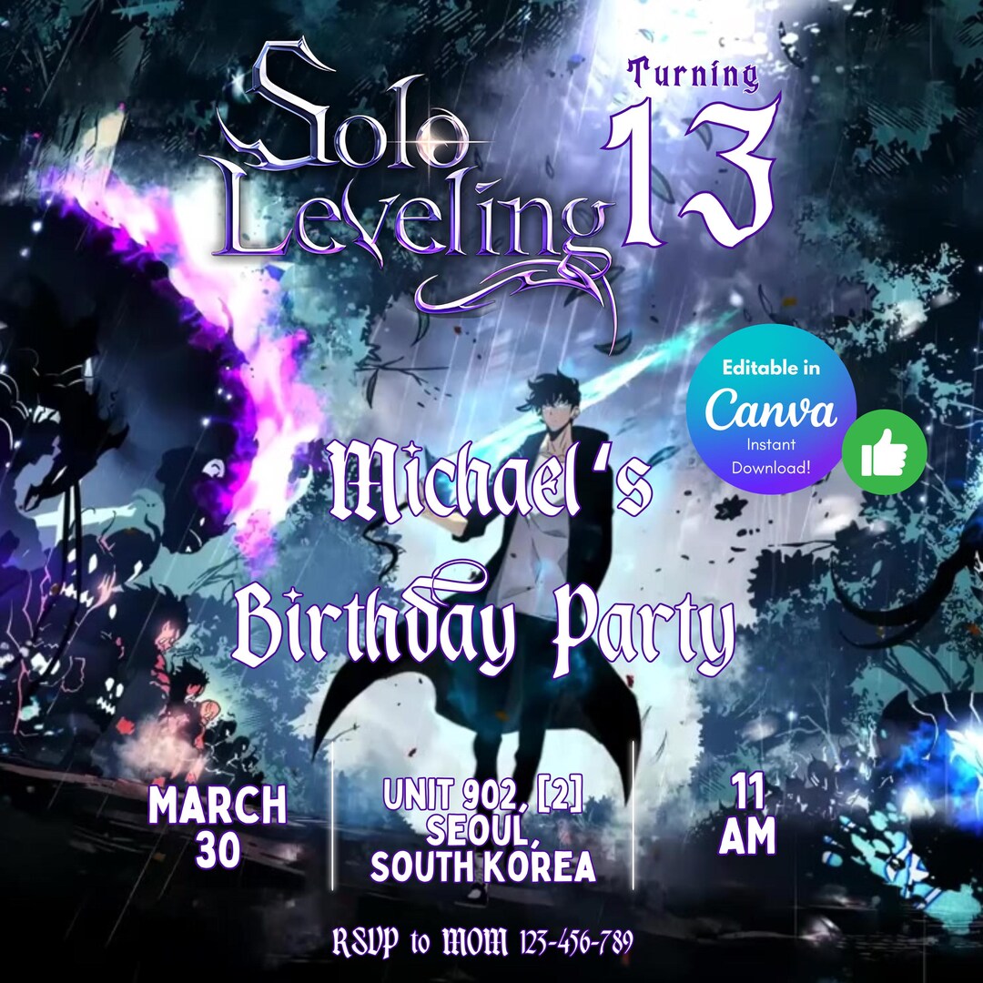 Solo Leveling Theme, Birthday Invitation, Animated, Editable Canva ...